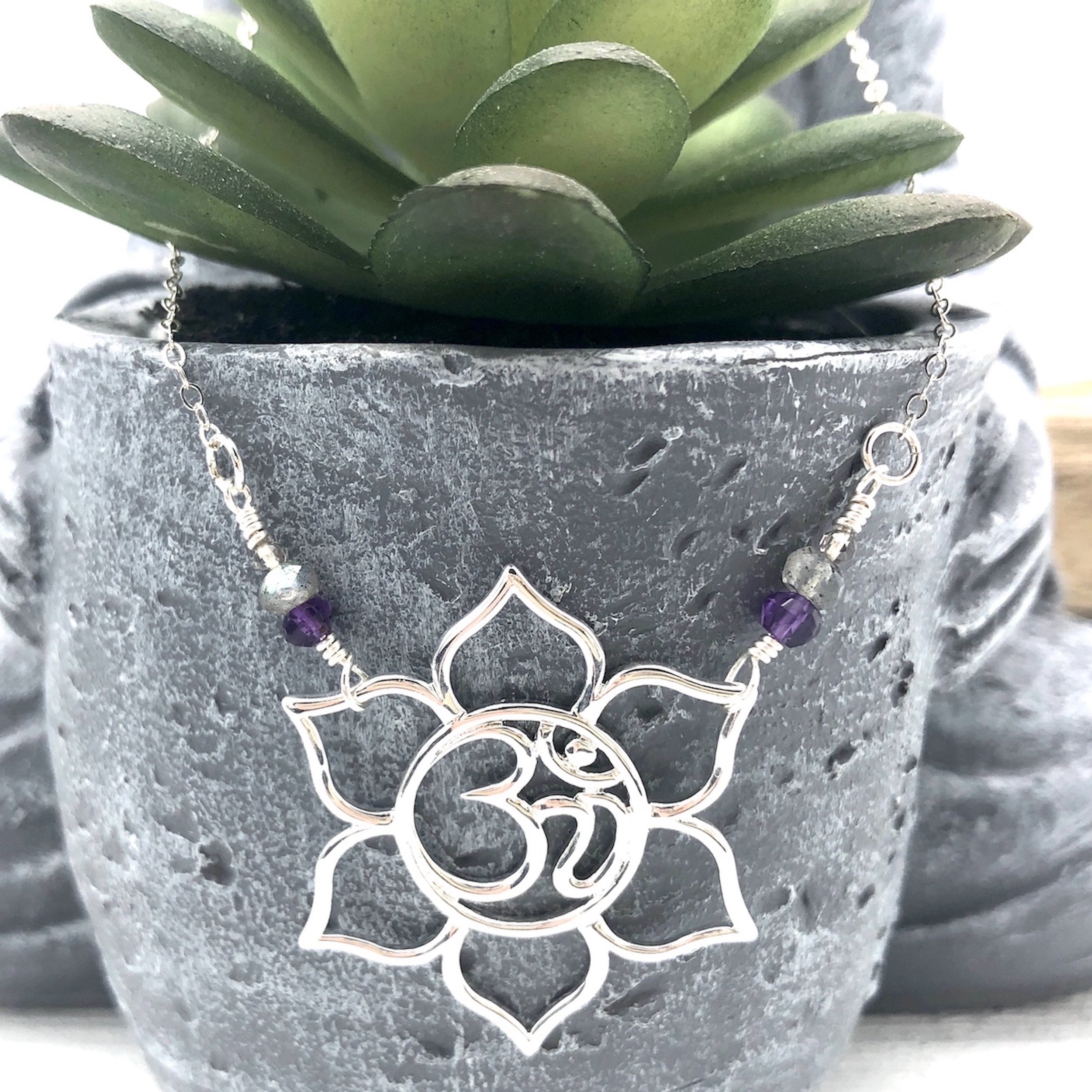 Lotus/Ohm Pendant Necklace – Amethyst, Labradorite & Smoky Quartz – The ...